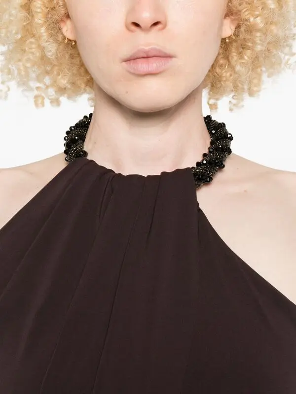 Amen Embellished Halterneck Maxi Dress - Brown