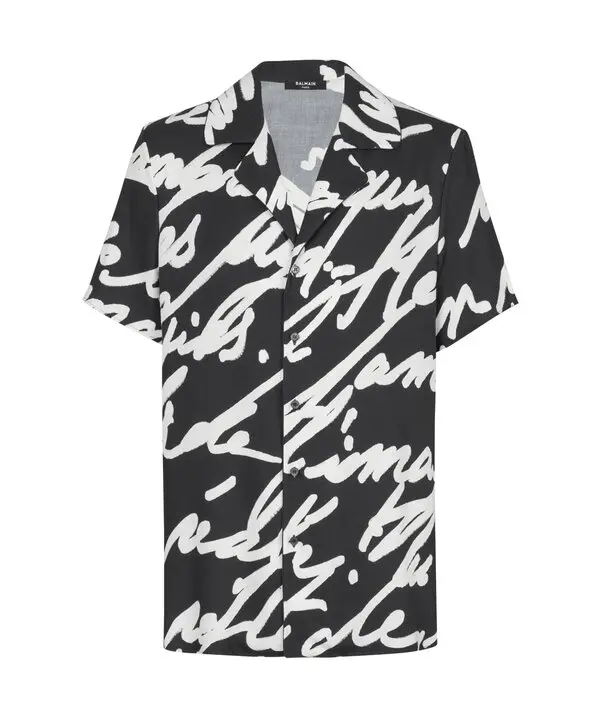 Balmain Love Letter Printed Twill Pyjama Shirt - Black