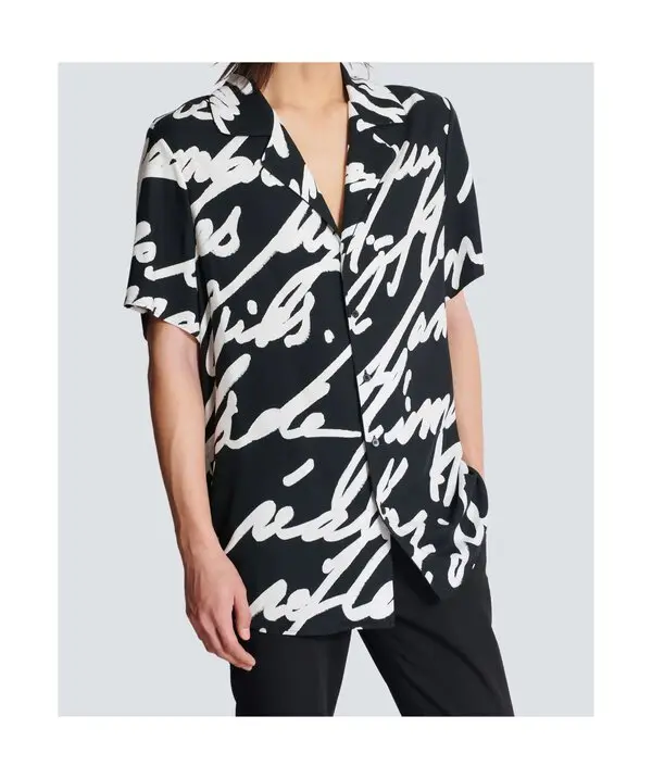 Balmain Love Letter Printed Twill Pyjama Shirt