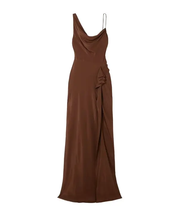 Dries Van Noten Asymmetrical Draped Satin Maxi Dress