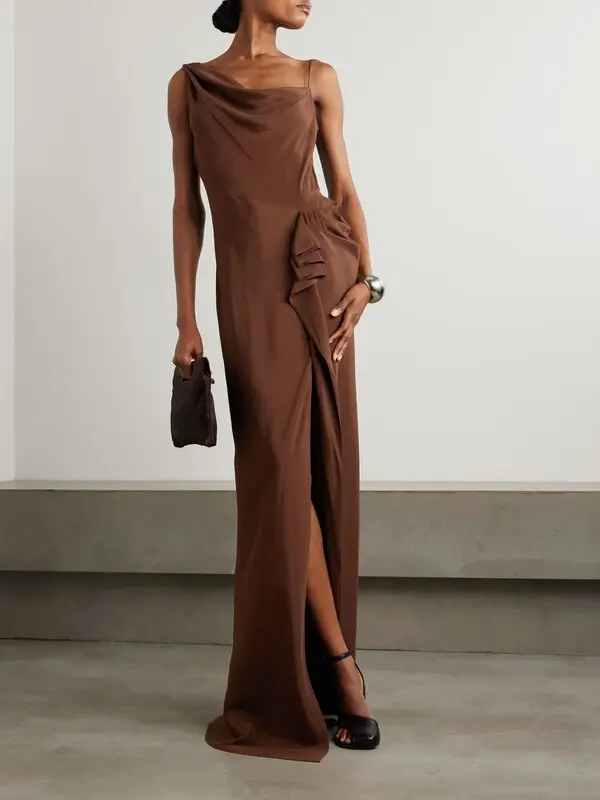 Dries Van Noten Asymmetrical Draped Satin Maxi Dress