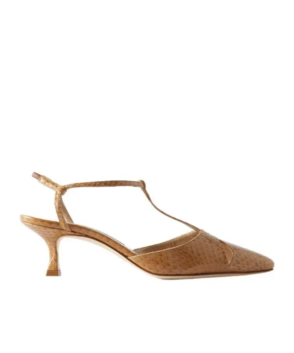 Manolo Blahnik Elaphe Pointed Toe Kitten Heel Pumps