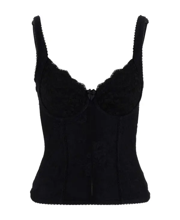 Balenciaga Lace Detailed Sleeveless Bustier Top - Black
