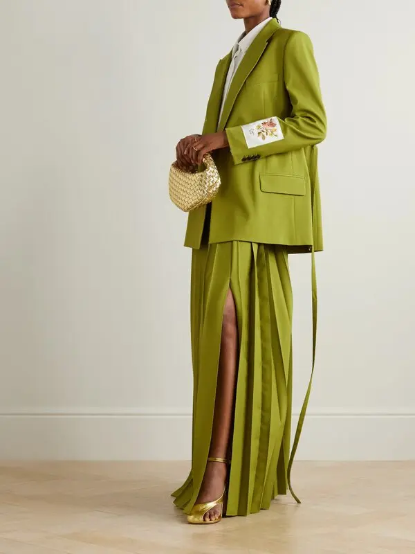 Erdem Pleated Skirt With Slit And Metal Accessories