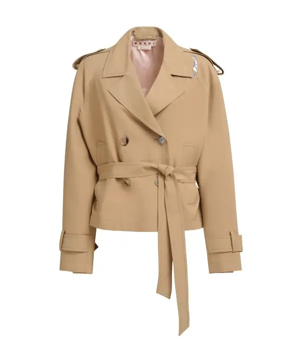 Marni Double-breasted Short Trench Jacket With Detachable Waistband
