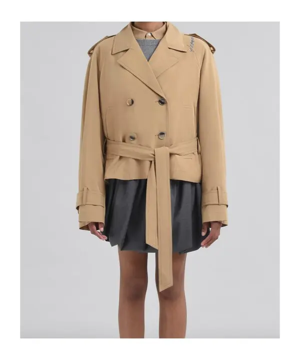 Marni Double-breasted Short Trench Jacket With Detachable Waistband