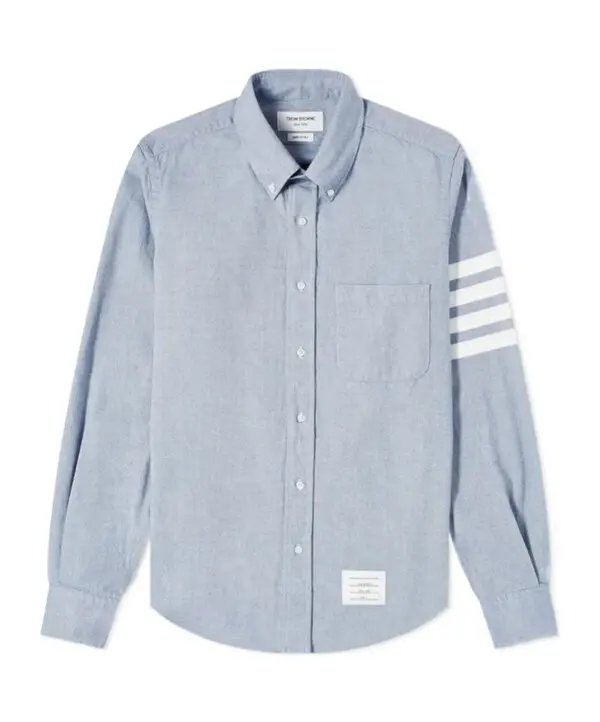 Thom Browne Flannel 4-bar Straight Fit Shirt - Light Blue