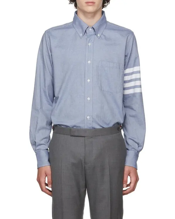 Thom Browne Flannel 4-bar Straight Fit Shirt - Light Blue