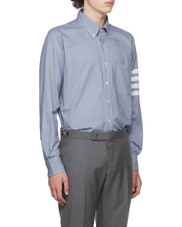Thom Browne Flannel 4-bar Straight Fit Shirt - Light Blue