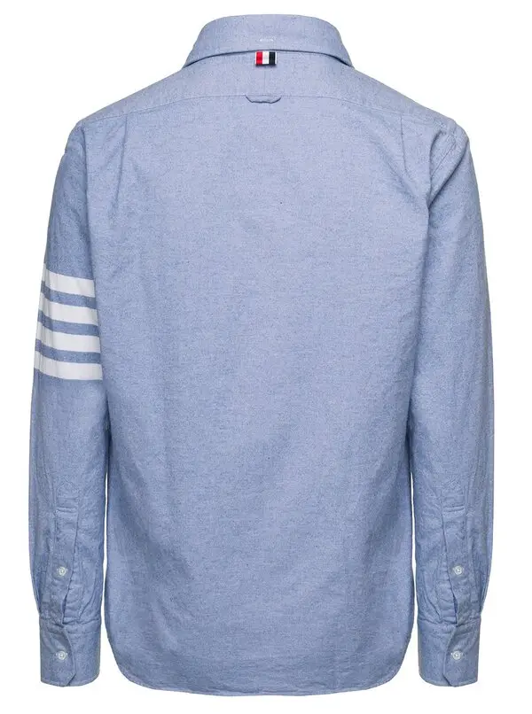 Thom Browne Flannel 4-bar Straight Fit Shirt - Light Blue