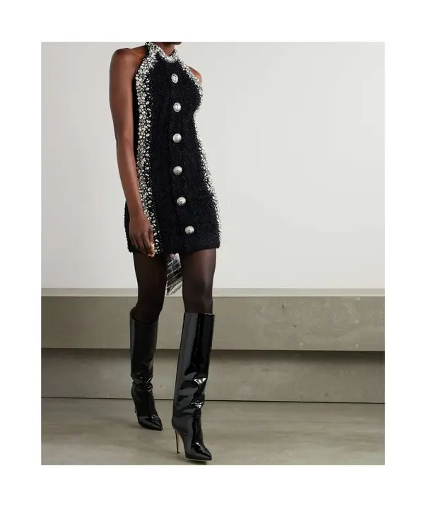 Balmain Embellished Buttoned Short Dress