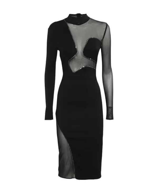 John Richmond Sheer Paneled Embellished Long Sleeve Dress