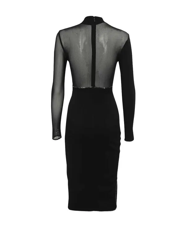 John Richmond Sheer Paneled Embellished Long Sleeve Dress