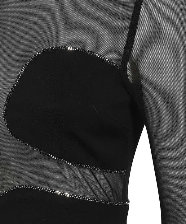 John Richmond Sheer Paneled Embellished Long Sleeve Dress