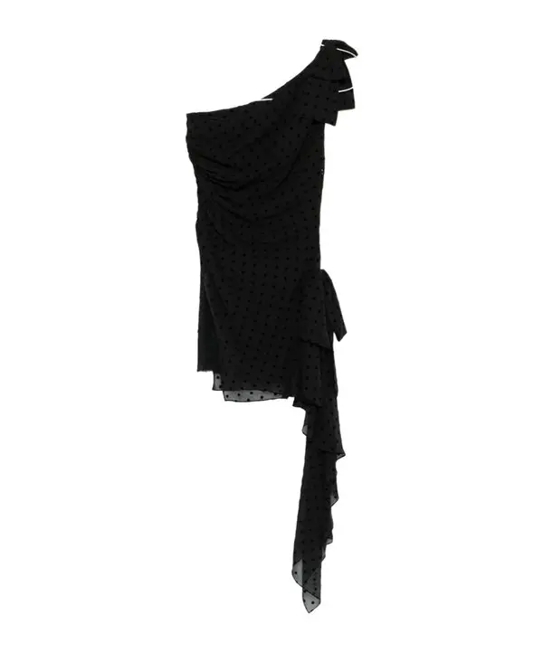Alessandra Rich One-shoulder Polka Dot Ruffled Dress