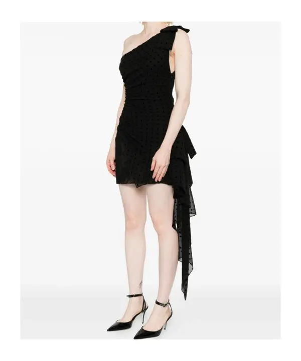 Alessandra Rich One-shoulder Polka Dot Ruffled Dress