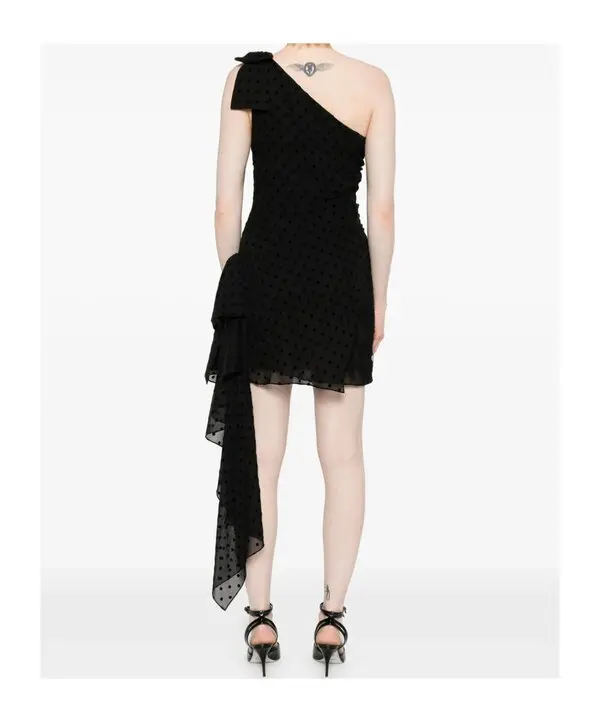 Alessandra Rich One-shoulder Polka Dot Ruffled Dress