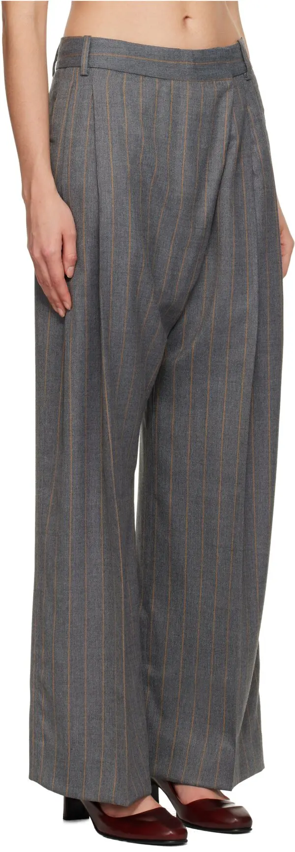 GANNI Striped Crossover Wide-leg Trousers - Grey