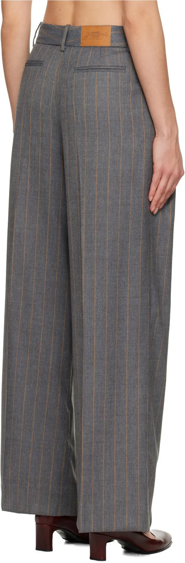 GANNI Striped Crossover Wide-leg Trousers - Grey