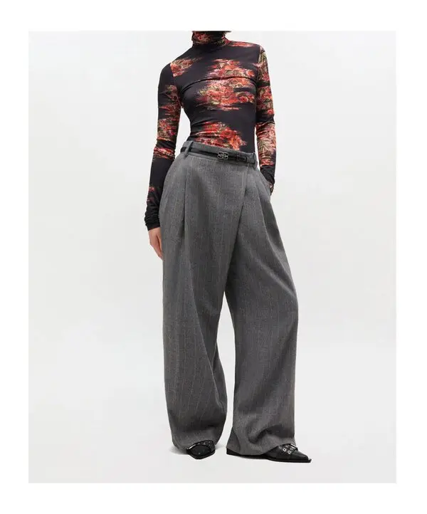GANNI Striped Crossover Wide-leg Trousers - Grey