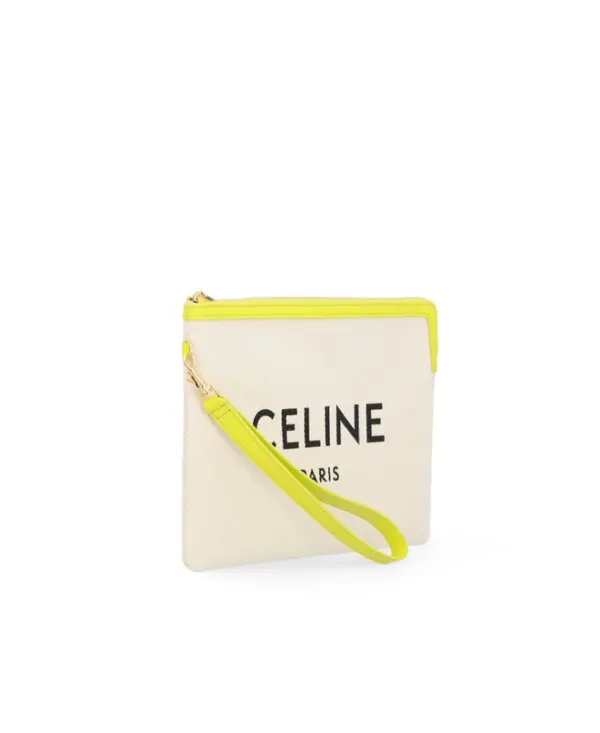 Celine Small Pouch With Strap In Textile With Print And Calfskin