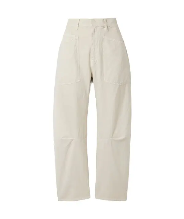 NILI LOTAN Shon Cotton And Linen-blend Twill Tapered Pants - Ecru