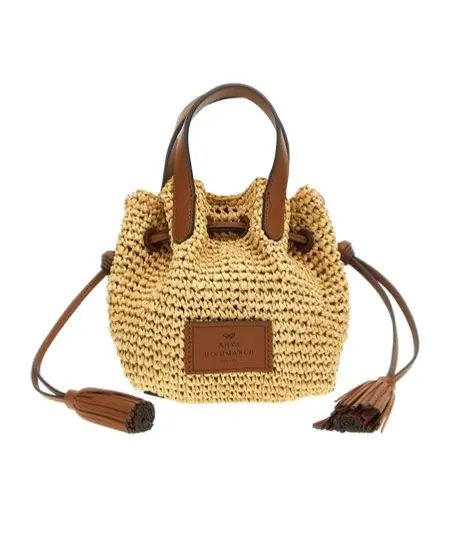 ANYA HINDMARCH Logo-patch Raffia Bucket Bag - Brown