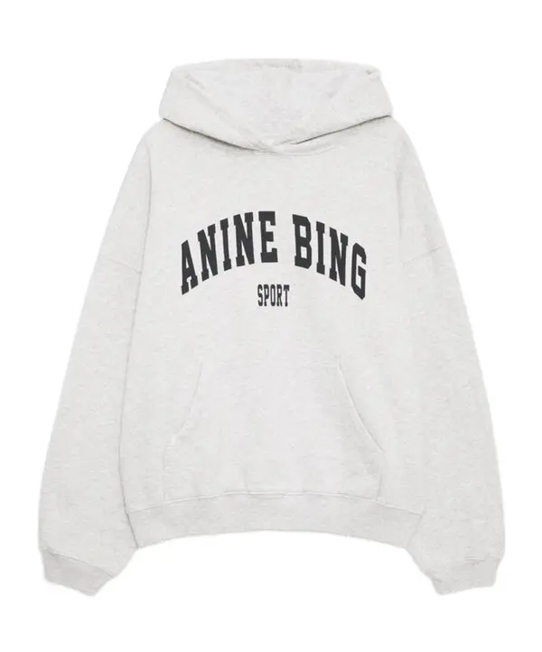 ANINE BING Harvey Distressed Logo Printed Hoodie - Heather Ash