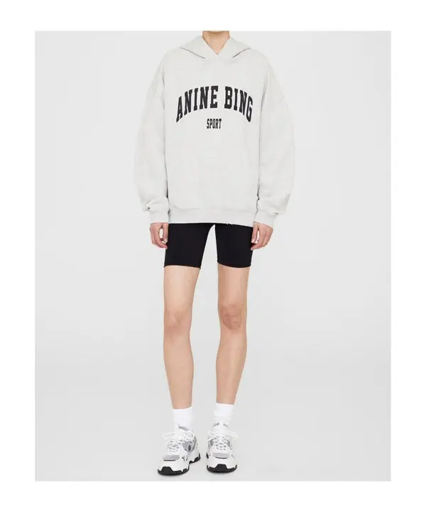 ANINE BING Harvey Distressed Logo Printed Hoodie - Heather Ash