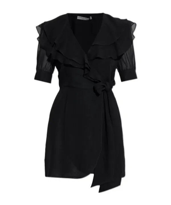 Alessandra Rich V-neck Puff Sleeve Wrap Mini Dress