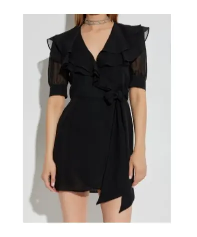 Alessandra Rich V-neck Puff Sleeve Wrap Mini Dress