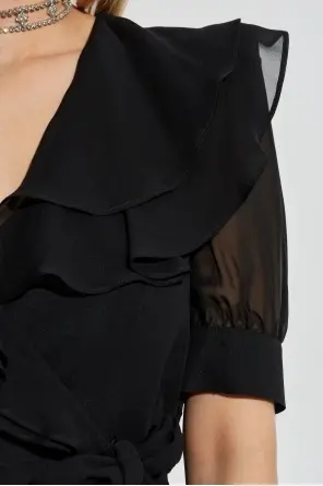 Alessandra Rich V-neck Puff Sleeve Wrap Mini Dress