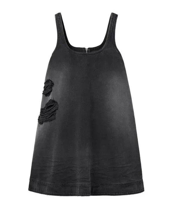 Simone Rocha Distressed Embellished Denim Mini Dress - Black