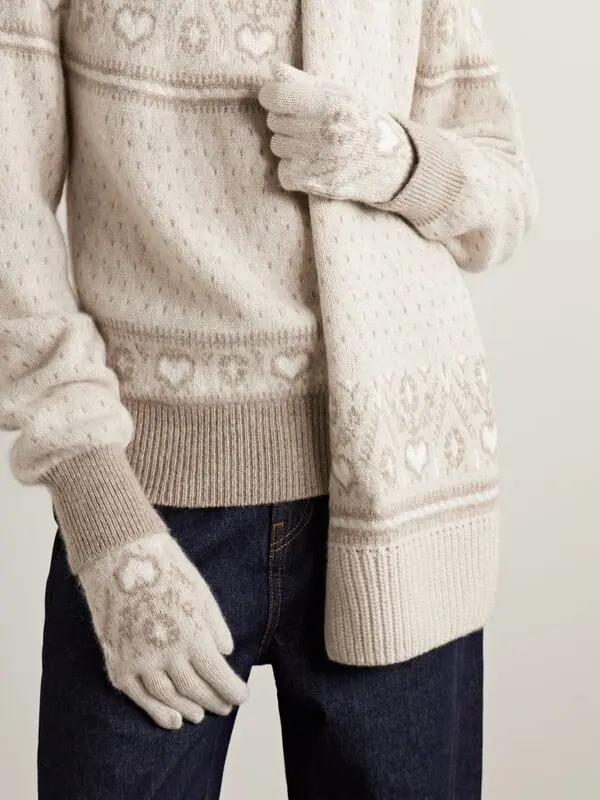 Khaite Domini Fair Isle Cashmere Gloves - Beige