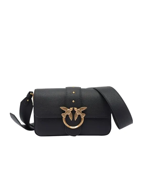 Pinko Love Birds Foldover Top Satchel Bag - Black