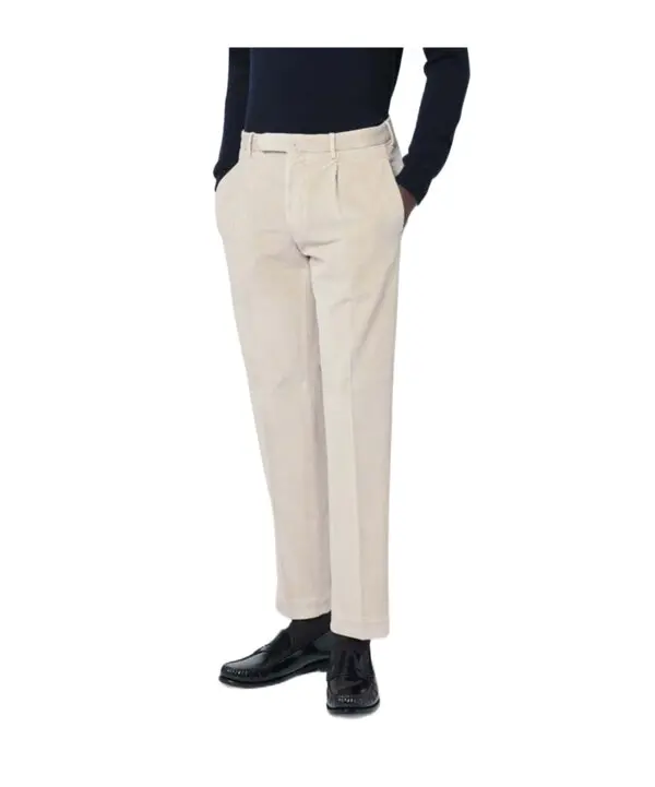 SANTANIELLO Pleated Casual Pants With Belt Loops - Nude