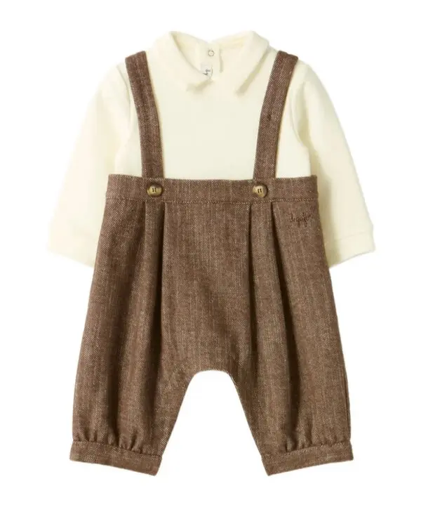 IL GUFO Suspender Romper With Classic Collar - Brown