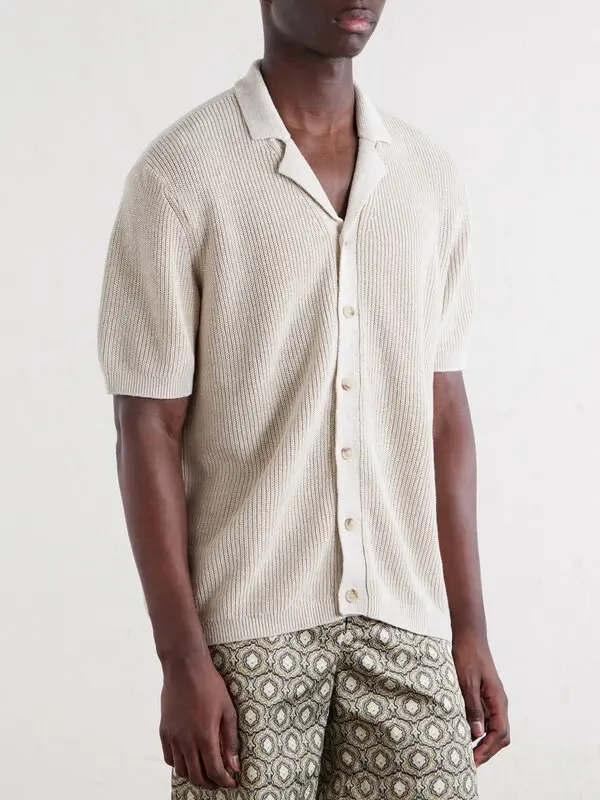 Onia Camp-collar Linen, Silk And Cotton-blend Shirt - Neutrals