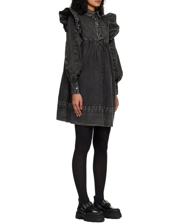 GANNI Ruffled Washed Mini Shirt Dress