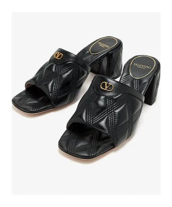 Valentino Garavani Vlogo Signature Quilted Block Heel Mules
