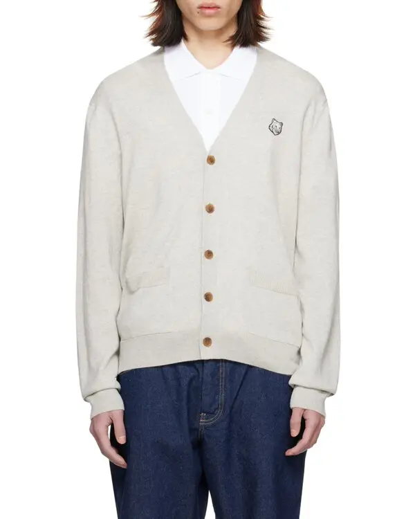 Maison Kitsuné Fox Head Patch V-neck Cardigan - White