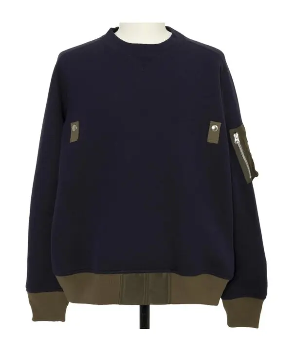 Sacai Panelled Zip-fastening Sweater - Navy Blue D/khaki