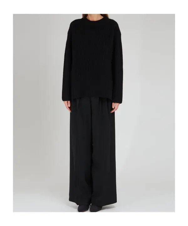 P.a.r.o.s.h Long-sleeved Ribbed Round Neck Sweater - Black