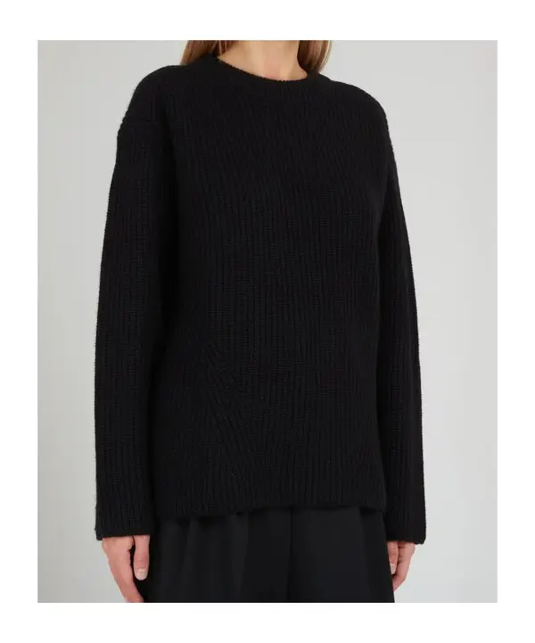 P.a.r.o.s.h Long-sleeved Ribbed Round Neck Sweater - Black