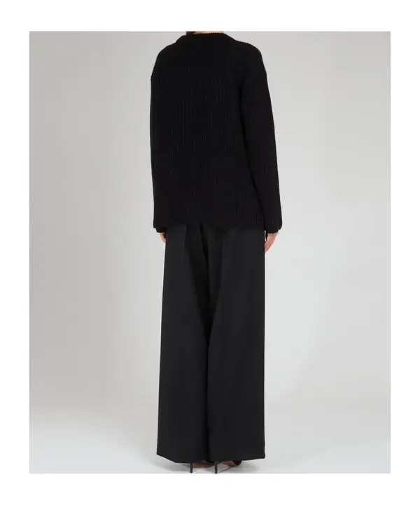 P.a.r.o.s.h Long-sleeved Ribbed Round Neck Sweater - Black
