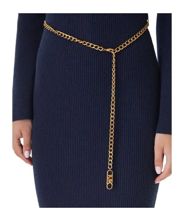 Michael Kors Wool Blend Belted Midi Dress - Dark Blue