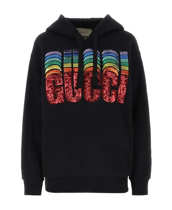 Gucci Sequin Embellished Logo Hoodie - Black