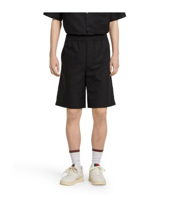 Gucci Gg Canvas Linen Blend Shorts - Black