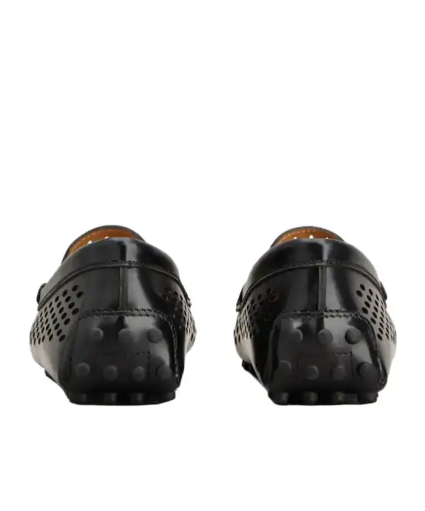 TOD'S Logo Engraved Perforated Loafers - Black