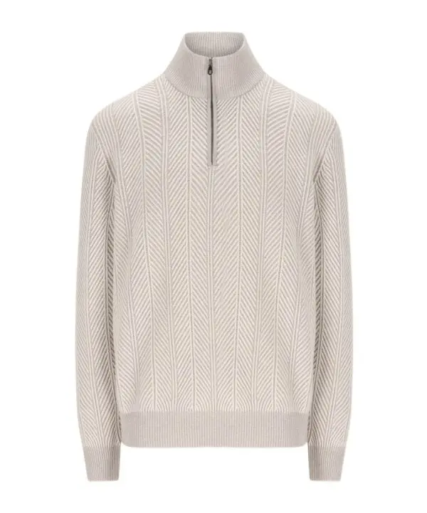 Brunello Cucinelli Chevron Half-zip Jumper - Nude
